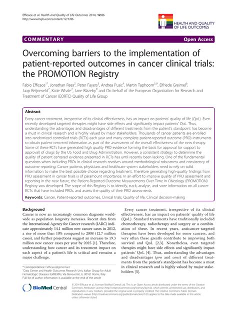 Pdf Overcoming Barriers To The Implementation Of Patient Reported Outcomes In Cancer Clinical