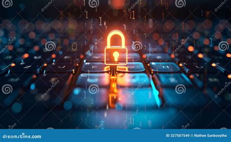 Glowing Lock On Keyboard Representing Cyber Security Stock Illustration Illustration Of Safety