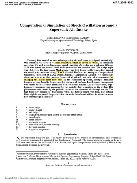 Computational Simulation Of Shock Oscillation Around A Pdf Fluid Dynamics Shock Wave