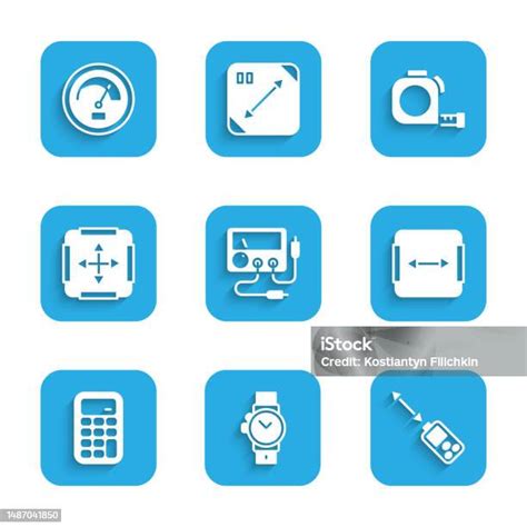 멀티 미터 전압계 손목 시계 레이저 거리 측정기 면적 측정 계산기 룰렛 구성 및 속도계 아이콘을 설정합니다 벡터 거리가 먼에 대한 스톡 벡터 아트 및 기타 이미지 Istock