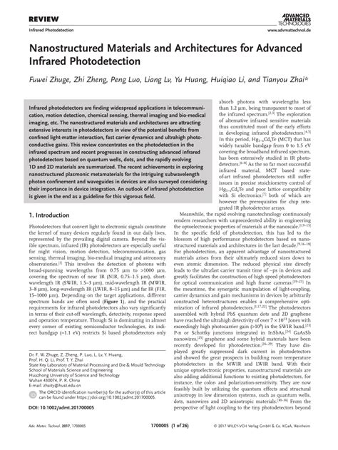 Pdf Nanostructured Materials And Architectures For Advanced Infrared Photodetection