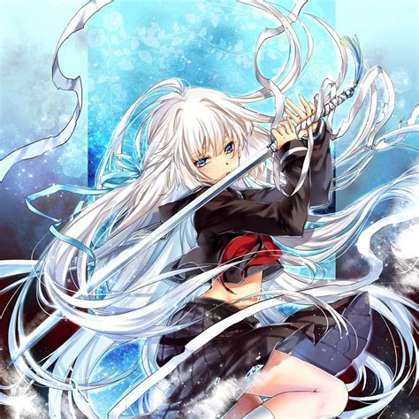 Anime Girl With White Hair And Sword