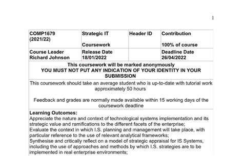 Comp1679 Strategic It Assignment Sample