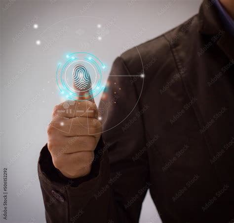 Businessman Scan Fingerprint Biometric Identity And Approval Concept Of The Future Of Security