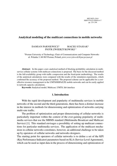 Pdf Analytical Modeling Of The Multicast Connections In Mobile Networks