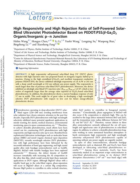 Pdf High Responsivity And High Rejection Ratio Self Powered Solar Blind Ultraviolet