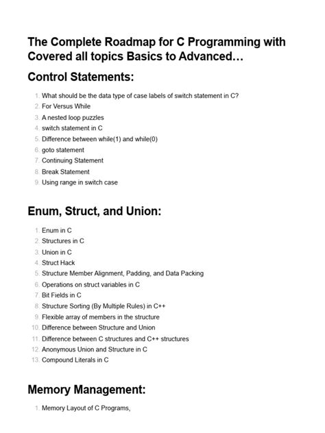 the complete roadmap for c programming with covered all topics basics