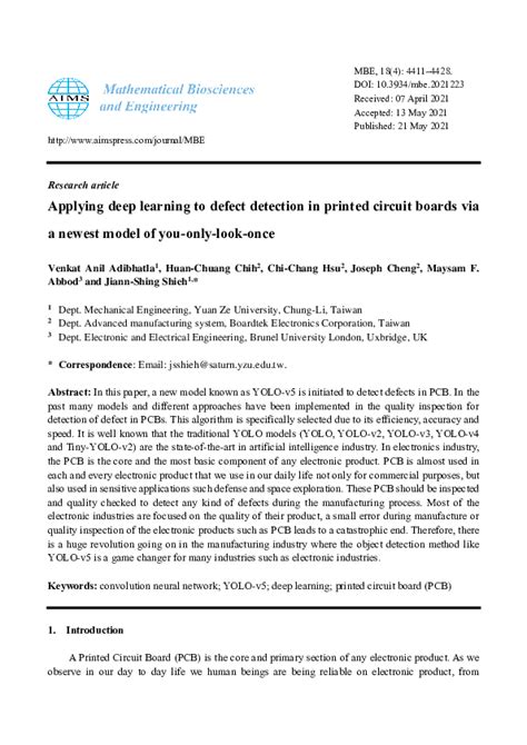 Pdf Applying Deep Learning To Defect Detection In Printed Circuit Boards Via A Newest Model Of