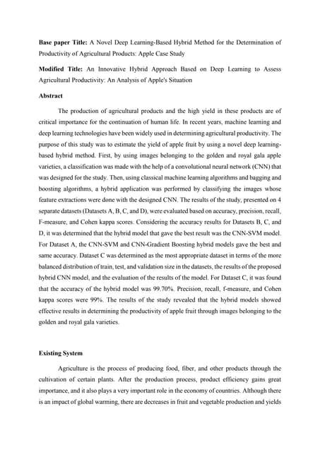 A Novel Deep Learning Based Hybrid Method For The Determination Of Productivity Of Agricultural