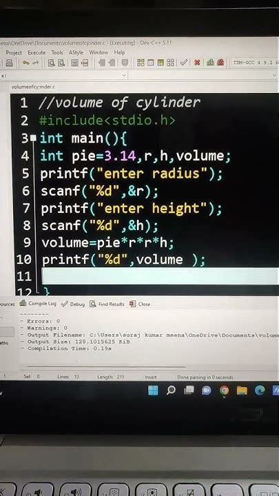 Volume Of Cylindercoder Codewithfun Shorts Sucess Codemasters Mehnat Youtube