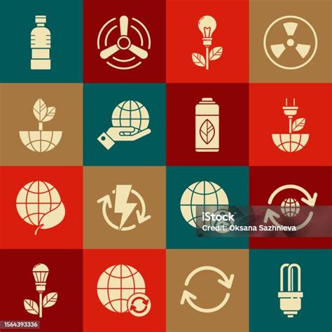 Led 전구 행성 지구와 재활용 전기 절약 플러그 잎 빛 지구 지구를 들고 인간의 손 물병 및 재활용 플라스틱 병 아이콘을