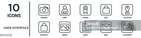 User Interface Outline Icon Set Includes Thin Line Camera Award Location Image Mail Calendar