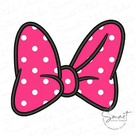 Minnie Mouse Bow Applique Design Cartoon Embroidery File
