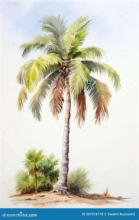 Watercolor And Pencil Drawing Of Palm Tree Generative Ai Stock
