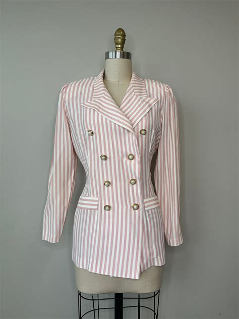 Pink And White Striped Lightweight Blazer Etsy
