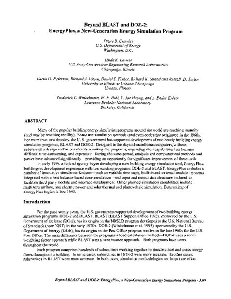Pdf Beyond Doe 2 And Blast Energyplus The New Generation Energy Simulation Program