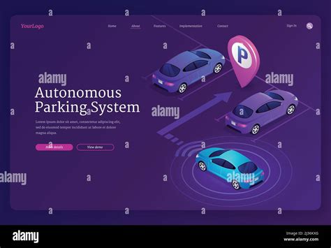 Autonomous Parking System Isometric Landing Page Self Driving Smart Car With Scan And Radar