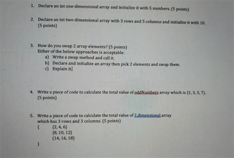 Solved 1 Declare An Int One Dimensional Array And