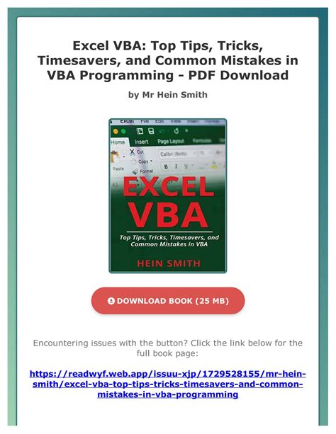 Pdf Download Excel Vba Top Tips Tricks Timesavers And Common Mistakes In Vba Programming By