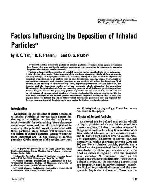 Pdf Factors Influencing The Deposition Of Inhaled Particles
