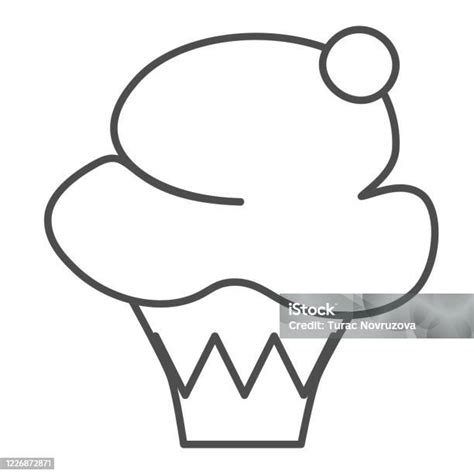 머핀 얇은 라인 아이콘 베이커리 개념 흰색 배경에 크림 컵 케이크 기호 모바일 개념 및 웹 디자인에 대 한 개요 스타일에 케이크 아이콘 벡터 그래픽 10에 대한 스톡 벡터