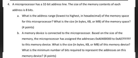 Solved 4 A Microprocessor Has A 32 Bit Address Line The