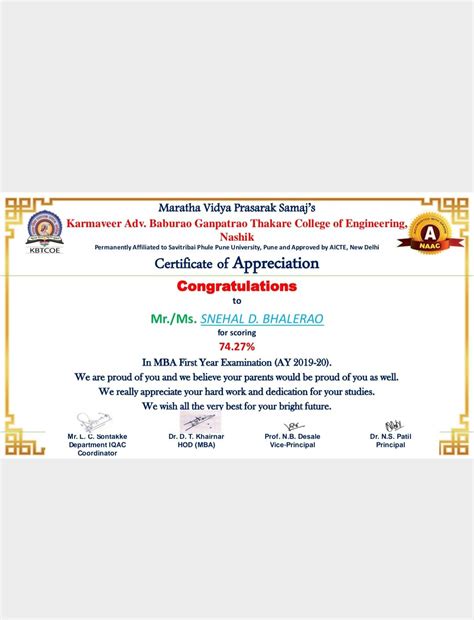 Snehal Bhalerao On Linkedin Certificate Of Appreciation😊