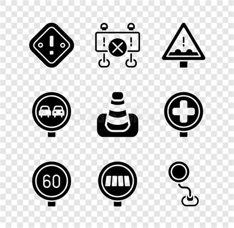 Set Exclamation Mark In Triangle Road Barrier Uneven Road Ahead Sign Speed Limit Traffic