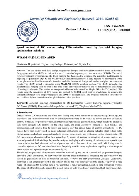 Pdf Speed Control Of Dc Motors Using Pid Controller Tuned By Bacterial Foraging Optimization