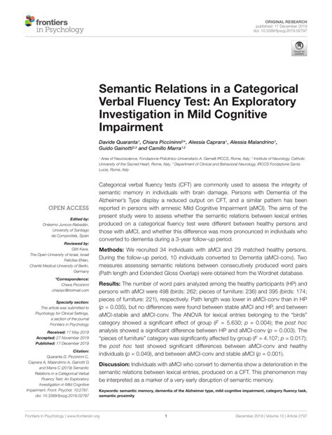 Pdf Semantic Relations In A Categorical Verbal Fluency Test An