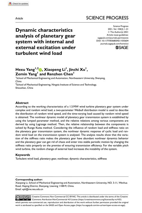 Pdf Dynamic Characteristics Analysis Of Planetary Gear System With Internal And External
