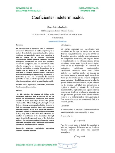 Coeficientes Indeterminados Gasca Ortega Leobardo Descargar Gratis