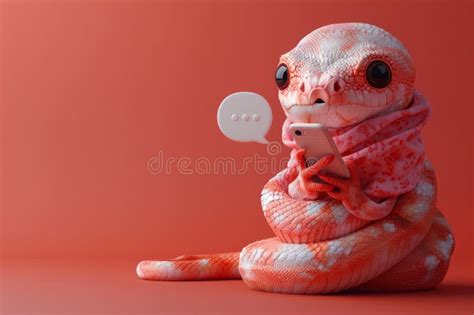 A Cartoon Python Texts On A Smartphone In A Cute And Funny Way Creating A Whimsical Scene Stock