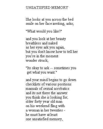 Text Box UNSATISFIED MEMORYShe Looks At You Across The Bedsmile On Her Face Inviting Asks