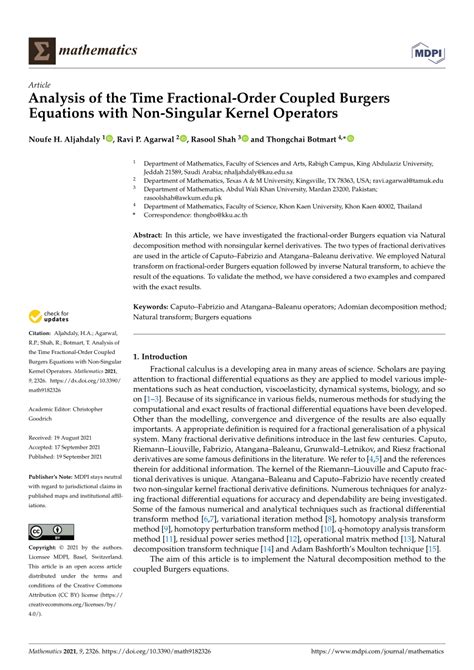 Pdf Analysis Of The Time Fractional Order Coupled Burgers Equations With Non Singular Kernel