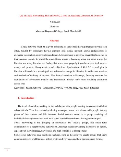 Pdf Use Of Social Networking Sites And Web 20 Tools In Academic