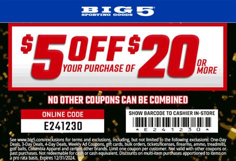 5 Off 20 At Big 5 Sporting Goods Or Online Via Promo Code E241230