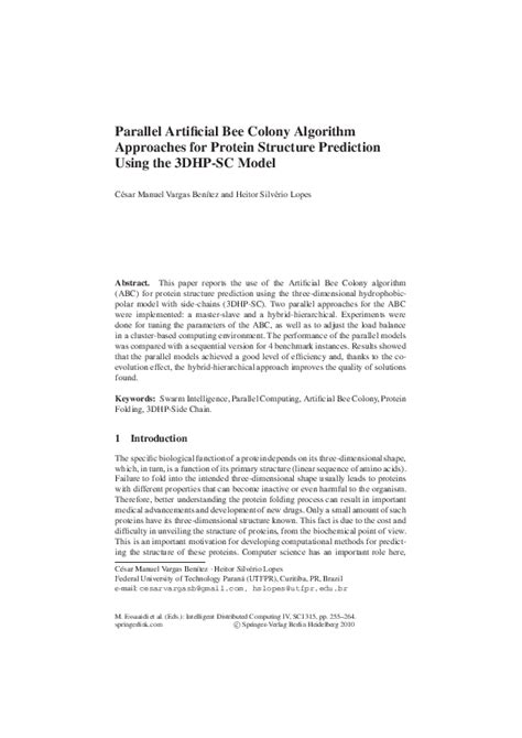 pdf parallel artificial bee colony algorithm approaches for protein structure prediction using