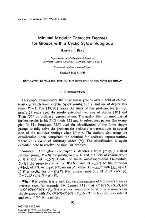 pdf minimal modular character degrees for groups with a cyclic · minimal modular character