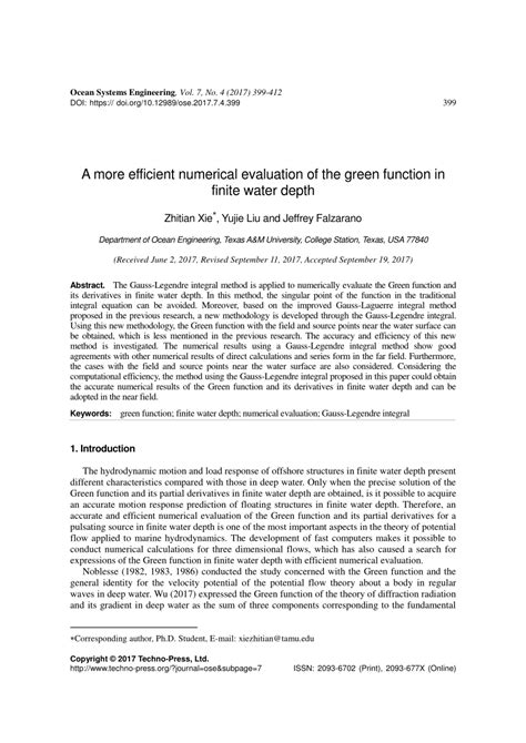 Pdf A More Efficient Numerical Evaluation Of The Green Function In