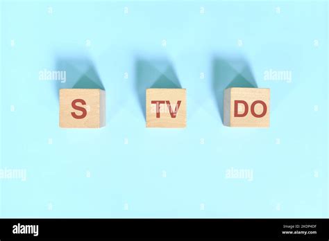 S Tv Do Basic Sentence Pattern English Grammar Concept Wooden Blocks Flat Lay On Blue