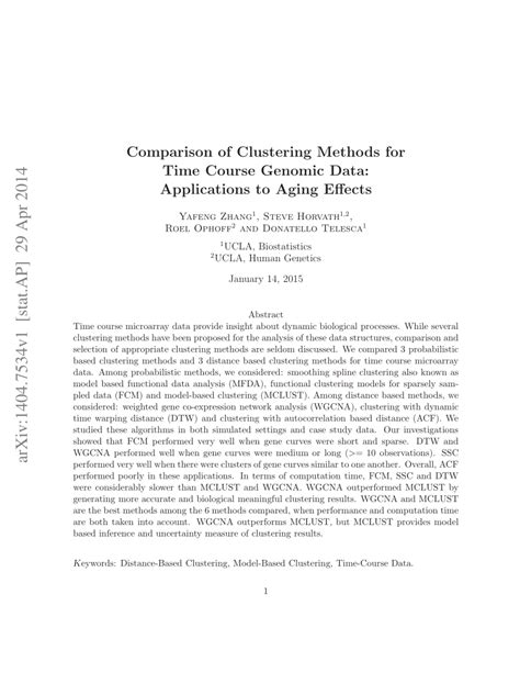 Pdf Comparison Of Clustering Methods For Time Course Genomic Data