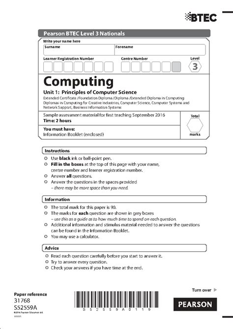 Pearson Btec Level 3 Nationals Unit 1 Principles Of Computer Science