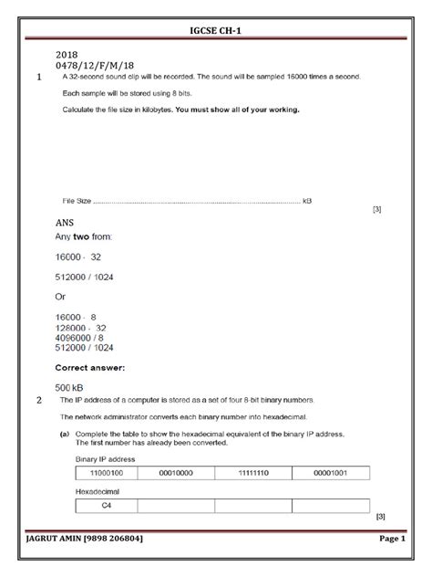 Igcse Ch 1 Worksheet 4 Q And A Pdf