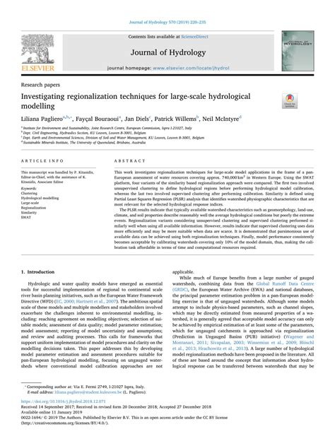 Pdf Investigating Regionalization Techniques For Large Scale Hydrological Modelling