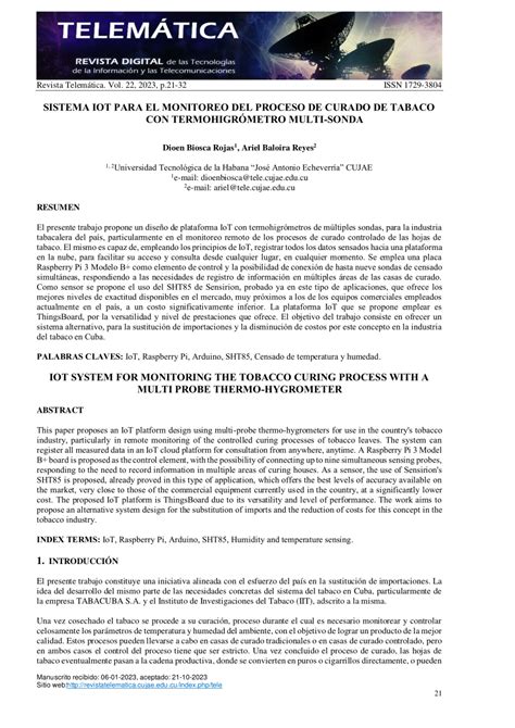 Pdf Iot System For Monitoring The Tobacco Curing Process With A Multi Probe Thermo Hygrometer
