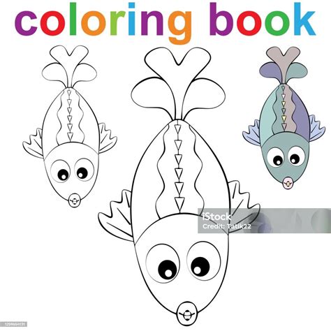 아이들을위한 파란색 물고기와 색칠 공부 페이지 템플릿 그래픽 프린트에 대한 스톡 벡터 아트 및 기타 이미지 그래픽 프린트 드로잉 등고선 Istock