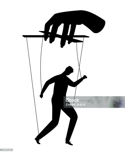 사업가 인형 인간의 인형 컨트롤 꼭두각시 손 남자 꼭두각시 실루엣 벡터 일러스트 직원 전원 로프 개념 조작자 문자열에 사람 인형