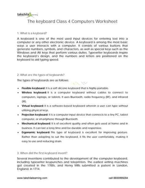 The Keyboard Class 4 Computers Worksheet Pdf