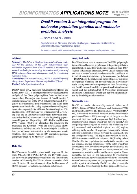 Pdf Dnasp Version 3 An Integrated Program For Molecular Population Genetics And Molecular